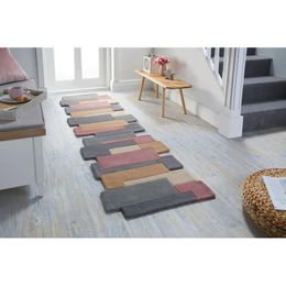 FLAIR RUGS L&auml;ufer &raquo;Abstract Collage, 100% Wolle, Karo Design,&laquo; rechteckig 11 mm H&ouml;he Patchwork, modern, mehrfarbig, L&auml;ufer, Wohnzimmer, Flur, 