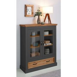 OTTO home Vitrine &raquo;Selma Highboard&laquo; aus massivem Kiefernholz, mit Griffen aus antikisiertem Metall grau Glas, MDF, Massivholz anth/gebeizt, B/H/T: 