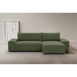WERK2 Ecksofa &raquo;Amsterdam 300 x 150 cm modern und bequem&laquo; Struktur fein, L-Form, XXL, Schlaffunktion, Bettkasten gr&uuml;n 92% Polyester, 8% Nylon B/H/T: 