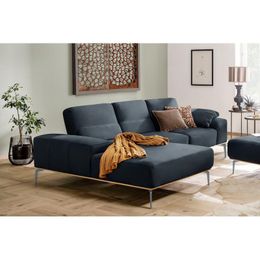 W.Schillig Ecksofa &raquo;run, Designsofa mit tollem Sitzkomfort, bequem, L-Form&laquo; mit elegantem Holzsockel, F&uuml;&szlig;e in Silber matt, Breite 279 cm blau Longlife