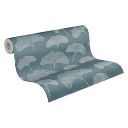 A.S. Cr&eacute;ation Vliestapete &raquo;Ginko Blatt Tapete&laquo; gemustert matt neutral strukturiert Tapete Floral Bl&auml;ttertapete Tapeten Wohnzimmer Schlafzimmer K&uuml;che Flur blau Vinyl