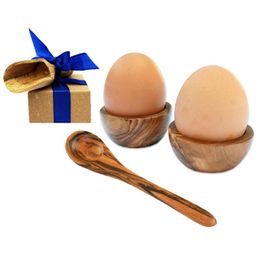 Olivenholz-erleben Eierbecher &raquo;6er Set Eierbecher PICCOLO plus 6 Eierl&ouml;ffel aus Olivenholz&laquo; Die Eierbecher Piccolo sind stapelbar und so besonders 