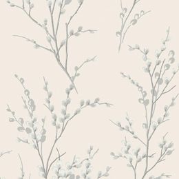 Laura Ashley Vliestapete &raquo;Pussy Willow&laquo; gemustert FSC zertifiziert, mit lebhaftem Druck, 10 Meter L&auml;nge wei&szlig; Vlies B/L: 0,52m x 10m, Rollen: 1