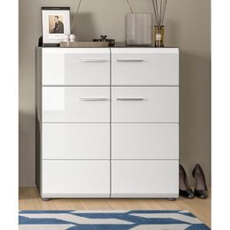 Home Affaire Schuhschrank &raquo;Rumba, Breite 80 cm, Hochglanz Front, 2 T&uuml;ren, 4 Einlegeb&ouml;den,&laquo; 2 Schubk&auml;sten, Schuhkommode, Kommode, Flurschrank wei&szlig; FSC 