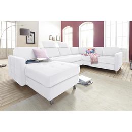 Sit & More sit&more Wohnlandschaft &raquo;Pablo U-Form&laquo; wahlweise mit Schlaffunktion und Bettkasten wei&szlig; Struktur (100% Polyester);Kunstleder SOFTLUX ;Luxus-Microfaser