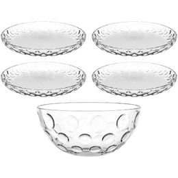 Leonardo Schale &raquo;Schalen-/Teller-Set, 5er Set CUCINA OPTIC, 4x &Oslash; 18 cm & 1x &Oslash; 22 cm&laquo; 5 Stk. aus Glas sp&uuml;lmaschinengeeignet transparent Glas &Oslash; 22cm