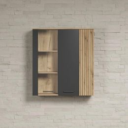Home Affaire H&auml;ngevitrine &raquo;Estepona&laquo; 1 Stk. tlg. T&uuml;r mit Akustikpaneel-Look FSC -zertifizierter Holzwerkstoff Anthrazit, B/H/T: 90cm x 99cm x 34cm, 