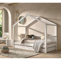 Vipack Hausbett Made in Europe, mit LF 90x200 cm, wahlweise mit o. ohne Bettschublade, Buche wei&szlig; wei&szlig; Liegefl&auml;che L&auml;nge B: 200cm x 90cm, Mit Bettschublade 