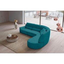 Egoitaliano Ecksofa &raquo;Puffy, extravagant & edel, Retro Designsofa, hoher Sitzkomfort, L-Form&laquo; mit Ottomane, wahlweise mit und ohne elektrischer Relaxfunktion blau 