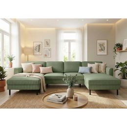 Home Affaire Wohnlandschaft &raquo;Booster II, whlw. mit Schlaffunktion & Bettkasten, Fu&szlig; schwarz&laquo; Sofa in U-Form, Breite 305 cm, in Cord oder Struktur LEO 
