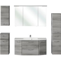 Badm&ouml;bel-Set &raquo;Quickset 5-teilig, Mineralmarmor-Waschtisch und LED-Spiegelschrank&laquo; 6 Stk. tlg. grau Holzwerkstoff B/H/T: 175cmcm x 200cmcm x 48cmcm