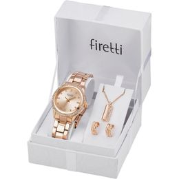 Firetti Damen Quarzuhr &raquo;Lumina&laquo; Armbanduhr, Damenuhr, Glitzersteine, Geschenkset rosa Einheitsgr&ouml;&szlig;e