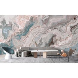 Livingwalls living walls Vliestapete &raquo;Marmoroptik Rosa Blau Beige Abstrakte Steintapete&laquo; matt glatt grau Vlies B/L: 2,5m x 5m, Rollen: 1