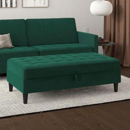 Stauraumhocker &raquo;Presley&laquo; Polsterhocker mit Stauraum, frei im Raum stellbar, Sitzh&ouml;he 43 cm gr&uuml;n B/H/T: 130cm x 43cm x 69cm, Samtvelours