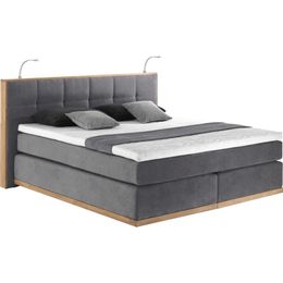 Home Affaire Boxspringbett &raquo;Vinton&laquo; aus Eiche, mit LED-Beleuchtung, verschiedene H&auml;rtegrade (auch H4) grau Polyester Microfaser VINTAGE Polyester 