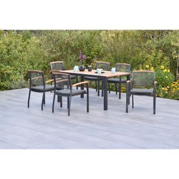 Merxx Garten-Essgruppe &raquo;&raquo;Tilos&laquo;&laquo; Set, Inkl. Auflagenr, Armlehnen und R&uuml;ckenabschluss aus Akazienholz, 13 Stk. tlg. Tisch: LxB: 150x90 cm grau 