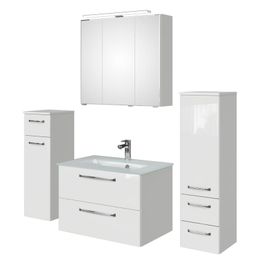Badm&ouml;bel-Set &raquo;Badm&ouml;bel-Set Trentino 4-teilig Glas-Waschtisch mit LED-Spiegelschrank&laquo; 5 Stk. tlg. wei&szlig; Einheitsgr&ouml;&szlig;e