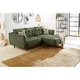 Jockenh&ouml;fer Ecksofa &raquo;Salo L-Form, B: 251 cm&laquo; im Retrolook mit Wellenfederung, mit Zierkissen gr&uuml;n Korpus: Veloursstoff (100% Polyester);Kissen dunkelgr&uuml;n : 55% 