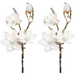 Creativ deco Kunstzweig &raquo;Weihnachtsdeko&laquo; Magnolie, 2er Set, mit 13 LEDs + beschneiter Optik, batteriebetrieben wei&szlig; B/H/L: 92cm, 2 Stk.