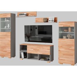 OTTO home Wohnwand 5 Stk. tlg. braun Holzwerkstoff, Massivholz B/H/T: 240cmcm x 185cmcm x 35cmcm, teilmassiv