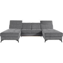 OTTO home Wohnlandschaft &raquo;Cardiz U-Form&laquo; inkl.Kopfteilverstellung und Federkern wahlweise mit Schlaffunktion grau Webstoff (100% Polyester);Luxus-