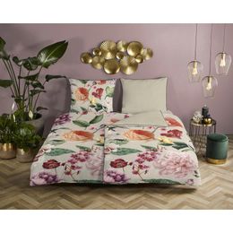 Descanso Wendebettw&auml;sche &raquo;Fiori&laquo; 2 Stk. Baumwolle, Satin, 135x200, Biese, Rei&szlig;verschluss, Wende, Blumen Sand beige Satin (Bio-Baumwolle), Obermaterial: 100% 