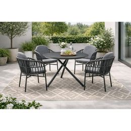 Destiny Garten-Essgruppe &raquo;COMO BARLETTA 4 Se + Tisch &Oslash;110cm grau/anthrazit&laquo; Set, Aluminium, Rope, HPL grau Aluminium, Wicker/Kunststoffgeflecht B/H/T: 57cm x 