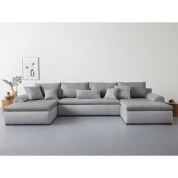 Home Affaire Wohnlandschaft &raquo;Win U-Form, B: 366 cm - OTTO. Verl&auml;ssliche Qualit&auml;t.&laquo; Schlaffunktion, Bettkasten & 5 Zierkissen grau 100% Polyester B/H/T