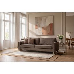 OTTO home 3-Sitzer &raquo;Pinto Skandi,Maxi-Ausf&uuml;hrung, 236 cm, Chenille, Struktur&laquo; mit Keder, Massivholzf&uuml;&szlig;e Eiche ger&auml;uchert, Wellenunterfederung braun 