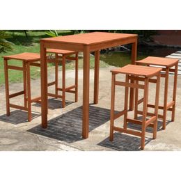 Garden Pleasure Garten-Essgruppe &raquo;PALMDALE&laquo; 5-tlg., 4 Barhocker, Tisch 60x120 cm, Eukalyptus braun Einheitsgr&ouml;&szlig;e