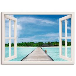 Artland Leinwandbild &raquo;Fensterblick maledivischen Paradies&laquo; Fensterblick 1 Stk. tlg. auf Holzrahmen gespannt wei&szlig; Leinwand B/H/T: 70cm x 50cm, Leinwandbild 