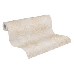 A.S. Cr&eacute;ation Vliestapete &raquo;Terra Tapete Floral Bl&auml;tter&laquo; gemustert matt neutral strukturiert Landhaus-Tapete Natur Metallic Tapeten Wohnzimmer Schlafzimmer K&uuml;che 