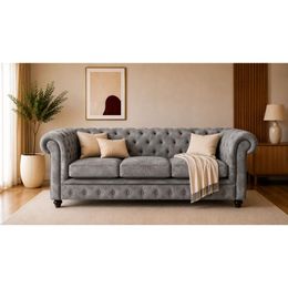 OTTO home Chesterfield-Sofa &raquo;Chesterfield 3-Sitzer B/T/H: 198/89/74 cm&laquo; mit hochwertiger Knopfheftung, auch in Leder grau Luxus-Microfaser Lederoptik 