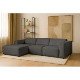 Home Affaire Ecksofa &raquo;Noord mit Kedernaht, Breite 281 cm, L-Form&laquo; Cord, Struktur, Webstoff, mit Wellenunterfederung, Massivholzrahmen grau 100% PES B/
