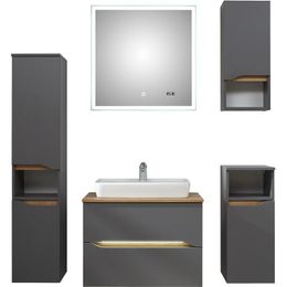 Badm&ouml;bel-Set &raquo;Quickset 2-teilig, Keramik-Aufsatzbecken mit LED-Spiegel&laquo; 5 Stk. tlg. grau Einheitsgr&ouml;&szlig;e