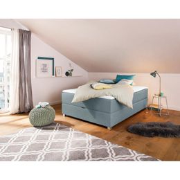 Home Affaire Boxbett &raquo;Alexis&laquo; ohne Kopfteil - ideal f&uuml;r R&auml;ume mit Dachschr&auml;gen; in 4 Breiten blau Struktur fein (100% Polyester) Struktur fein, 