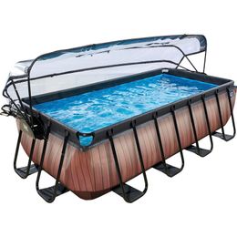 EXIT Framepool &raquo;inkl. Poolabdeckung und W&auml;rmepumpe&laquo; 5-tlg., BxLxH: 200x400x100 cm, mit Sandfilteranlage und Poolleiter braun &Oslash;/B/H/L: Breite 200cm x 