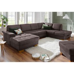 OTTO home Wohnlandschaft &raquo;Puccini U-Form&laquo; mit Federkern, Sitztiefenverstellung, Kontrastnaht braun Luxus-Microfaser (100% Polyester);Luxus-Microfaser 
