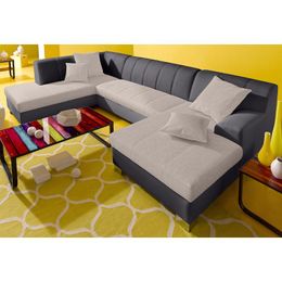 DOMO collection Wohnlandschaft &raquo;TURAH 297x195x75 cm, moderne Steppung&laquo; whlw. mit Bettfunktion, U-Form braun Microfaser PRIMABELLE (100% Polyester);