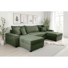OTTO home Wohnlandschaft &raquo;Alexa U-Form, B: 313 cm&laquo; Schlaffunktion, Bettkasten & 4 Zierkissen, Federkern 100%Polyester B/H/T: 313cm x 42cm x 161cm, 