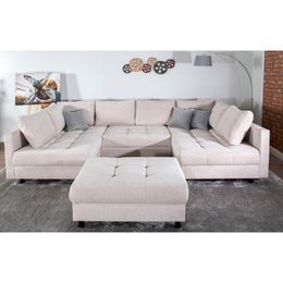 Collection AB Wohnlandschaft &raquo;Toni U-Form, B: 298 cm&laquo; Set: Sofa & Hocker, 3 Zierkissen, Federkern beige 100%Polyester B/H/T: 298cm x 44cm x 184cm, 