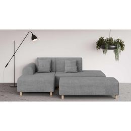 OTTO home Ecksofa &raquo;Suyala&laquo; L-Form mit Hocker grau 100% Polyester B/H/T: 258cm x 85cm x 168cm, Chenilleoptik, Recamiere links,mit Hocker