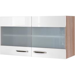 Flex-Well Glash&auml;ngeschrank &raquo;Florenz&laquo; (B x H x T) 100 x 54,8 x 32 cm, mit Stollenglast&uuml;ren wei&szlig; Glas, Holzwerkstoff Sonoma Eiche, B/H/T: 100cm x 54cm x 32cm, 