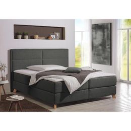 Home Affaire Boxspringbett &raquo;Caria&laquo; in 5 Breiten, 3 Matratzen-Ausf&uuml;hrungen, 2 H&auml;rtegraden, Topper grau Strukturstoff-Bezug (100% Polyester);Topperbezug