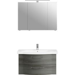 Badm&ouml;bel-Set &raquo;6005 Sprint 2-teilig, Keramik-Waschtisch mit LED-Spiegelschrank&laquo; 2 Stk. tlg. grau Holzwerkstoff B/H/T: 98cmcm x 200cmcm x 51,5cmcm