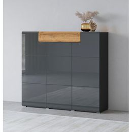 OTTO home Highboard &raquo;Toledo,Breite 147,5 cm,trendige Hochkommode mit 3 T&uuml;ren 1SK&laquo; Hochschrank mit viel Stauraum, stylische Hochglanzfronten schwarz B/
