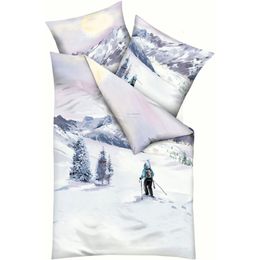 Kaeppel Bettw&auml;sche &raquo;Winter Wanderer&laquo; 2 Stk. Mit Skifahrer lila Feinbiber, Obermaterial: 100% Baumwolle B/L: 155cm x 220cm, 1 Stk., 1 Stk., Feinbiber, B/L: 