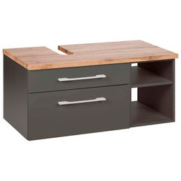 Welltime Waschbeckenunterschrank &raquo;Davos&laquo; Breite 90 cm grau B/H/T: 90cm x 41cm x 47cm, Siphonausschnitt links