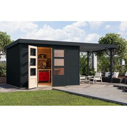 Karibu Gartenhaus &raquo;Jupiterino 5 SET, in verschiedenen Farben&laquo; inkl. Anbaudach Massivholz ohne Fu&szlig;boden, Blechdach