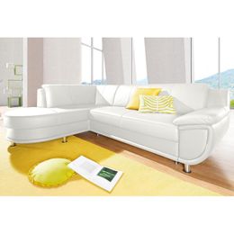 Trendmanufaktur Ecksofa &raquo;Rondo, zeitlos und elegant, bequem, L-Form&laquo; wahlweise mit Federkern, wahlweise mit Bettfunktion wei&szlig; Softlux -Kunstleder;